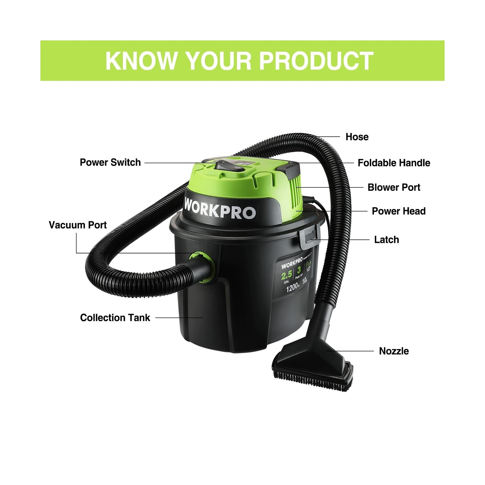 WORKPRO 2 Packs Wet/Dry Vacuum 2.5 Gal 3Peak Horsepower Shop Car Vacuum ...