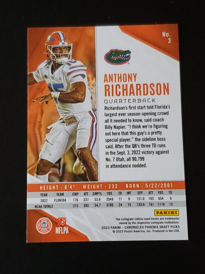 ANTHONY RICHARDSON 2023 Panini Chronicles PHOENIX Draft Picks RC #3 ...
