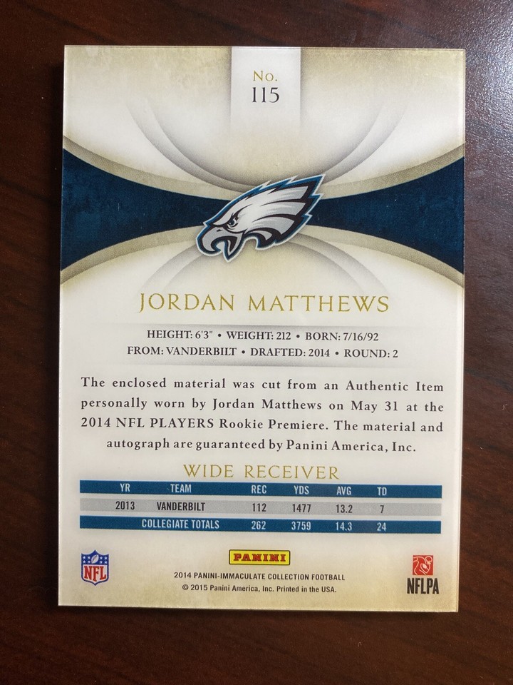 Jordan Matthews 2014 Immaculate Rookie Acetate Patch Auto #35/81 ...