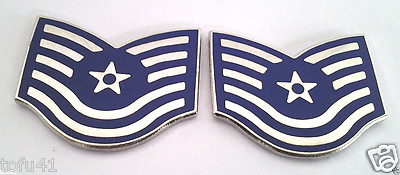 1 PAIR (2) US AIR FORCE RANK E6 TECH SGT. (1") Military Rank Pins ...