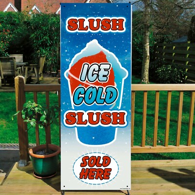 ICE COLD SLUSH SOLD HERE BANNER DISPLAY SYSTEM Free Standing | eBay