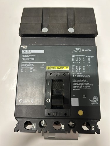 Square D FC34060 60 Amp 3 Pole 65k@ 480V I-Line Plug In Circuit Breaker ...