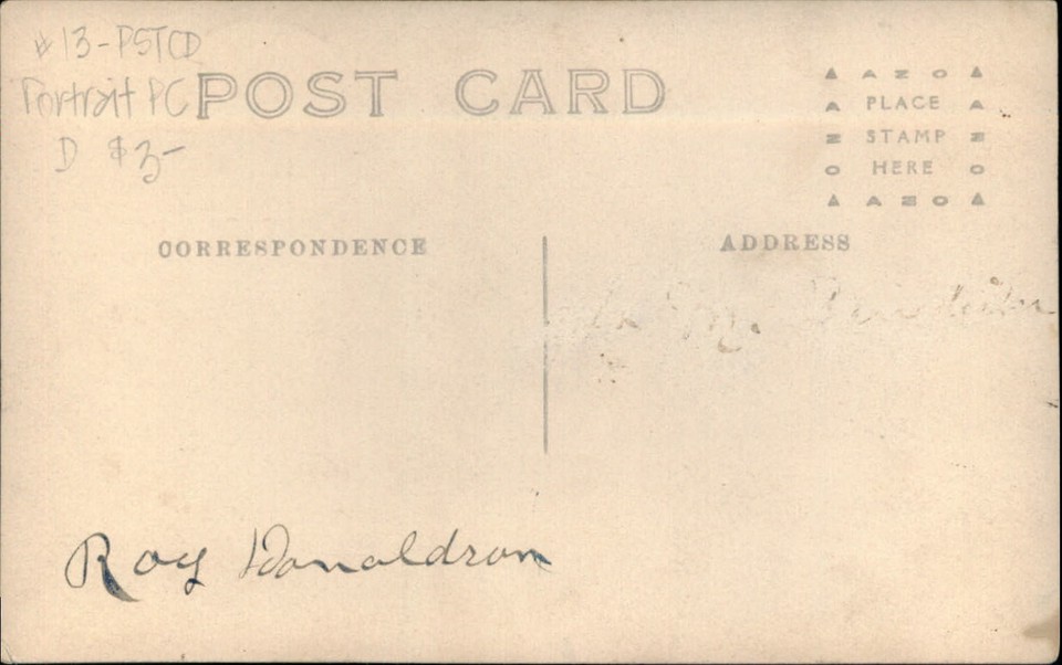 RPPC Young man ROY DONALDSON studio portrait short tie real photo ...