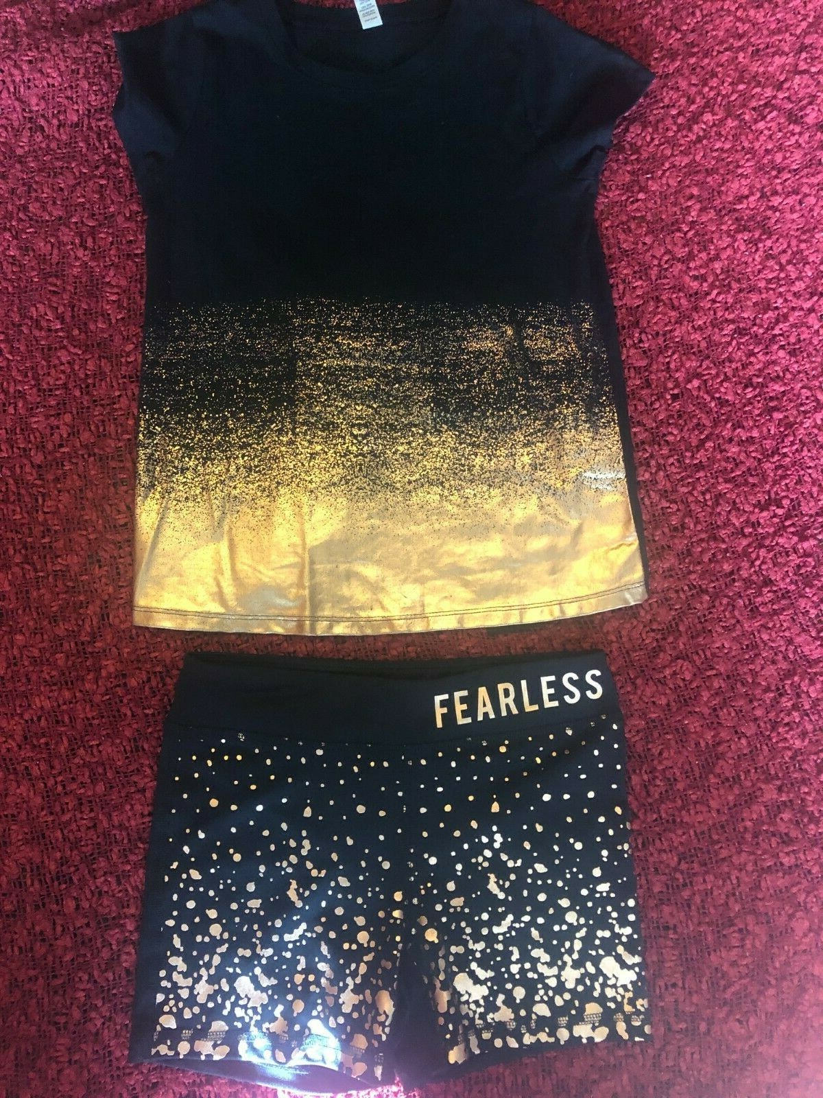 Girls Two Piece Dance Short Outfit, Metallic Rose Gol… - Gem