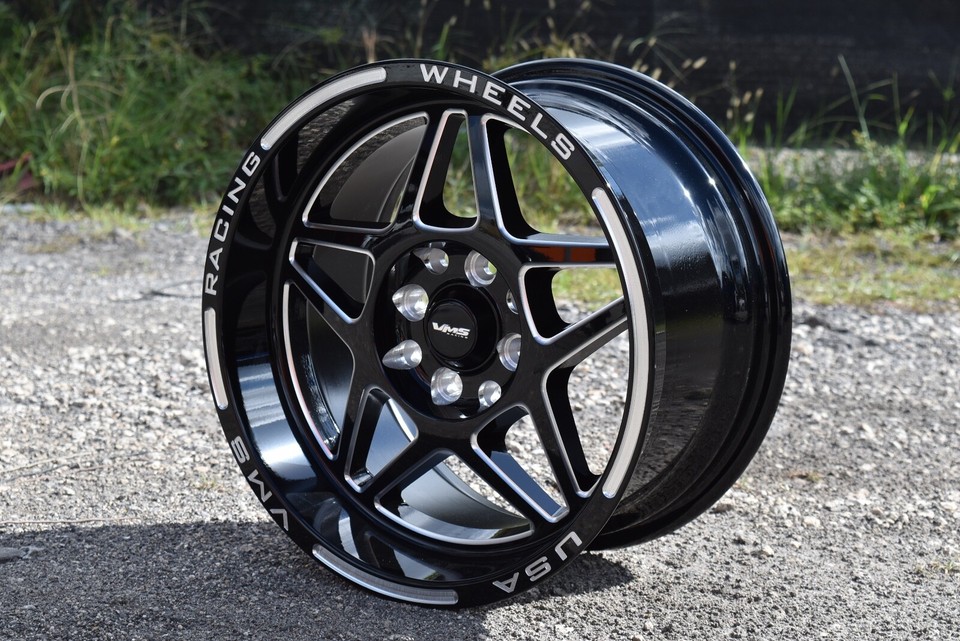 15X8 VMS RACING DELTA BLACK POLISHED DRAG RIMS WHEELS 4X100/4X114 ET20 ...