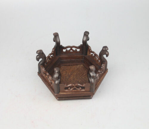 Rosewood Carved Hexagonal Display Shelf Stand China Wooden Base Ji-chi ...