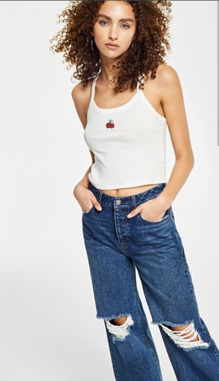 HIPPIE ROSE Embroidered Cherry Tank Top size L white top NWT | eBay