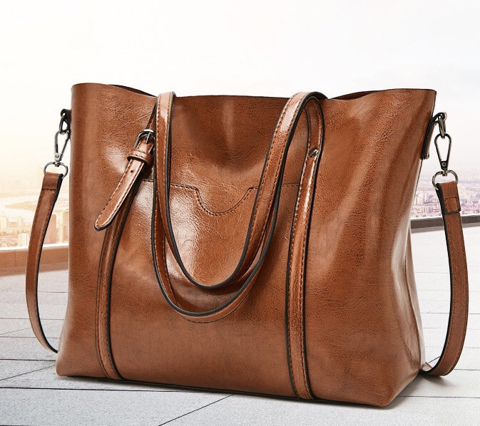 Women’s New Style Leather Purse Large Capacity Handbag Solid Tote Bags ...