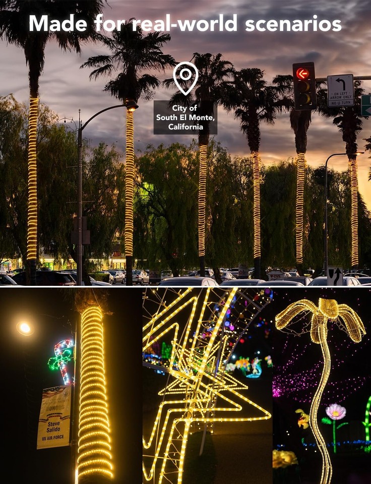 LED Rope Light 10/20/25/50/100/150ft Outdoor Tree Waterproof Holiday ...