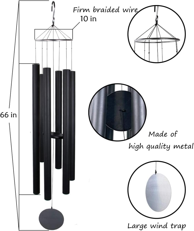 66" Extra Large Wind Chimes, Deep Tone Wind Chimes Outdoor with 6 Metal ...