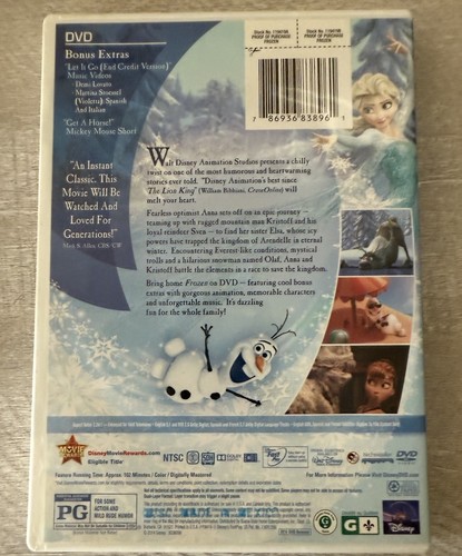 Walt Disney Frozen DVD Like New Idina Menzel Elsa, Kristen Bell Anna ...