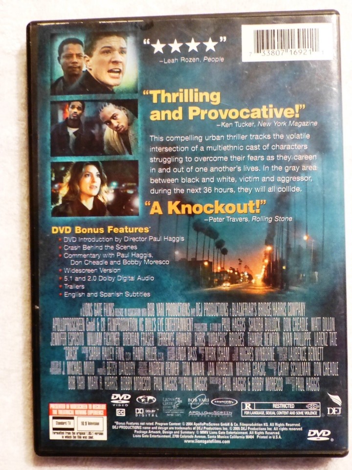 CRASH Oscar BEST PICTURE MOVIE Don Cheadle Sandra Bullock Haggis ...