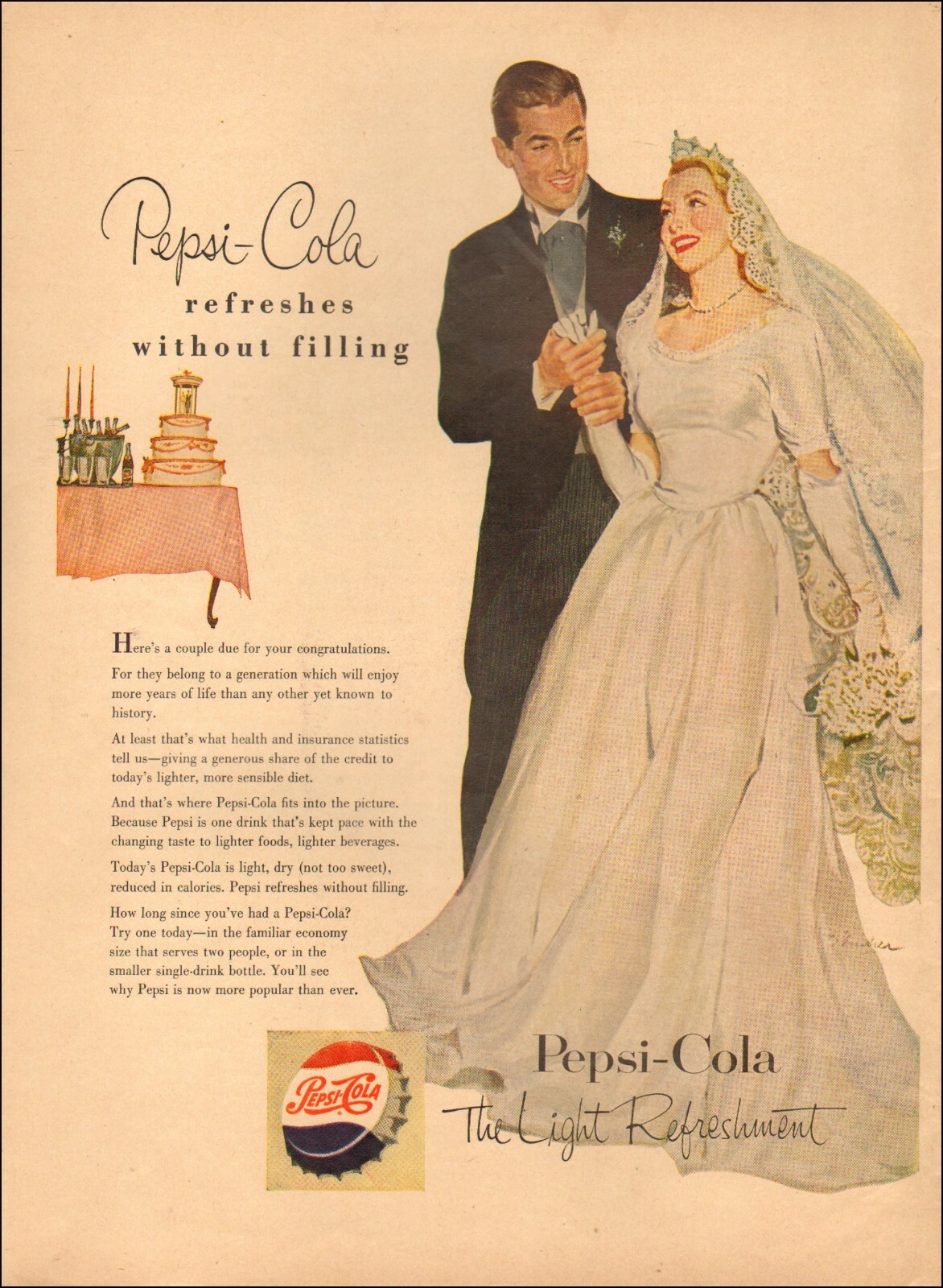 1953 Vintage ad for Pepsi-Cola retro Soda Bride Groom dress 03/09/22 | eBay
