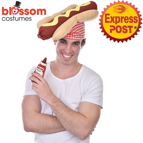 AC448 Plush Hot Dog Sausage Mustard Hat Funny BBQ Burger Food Costume ...