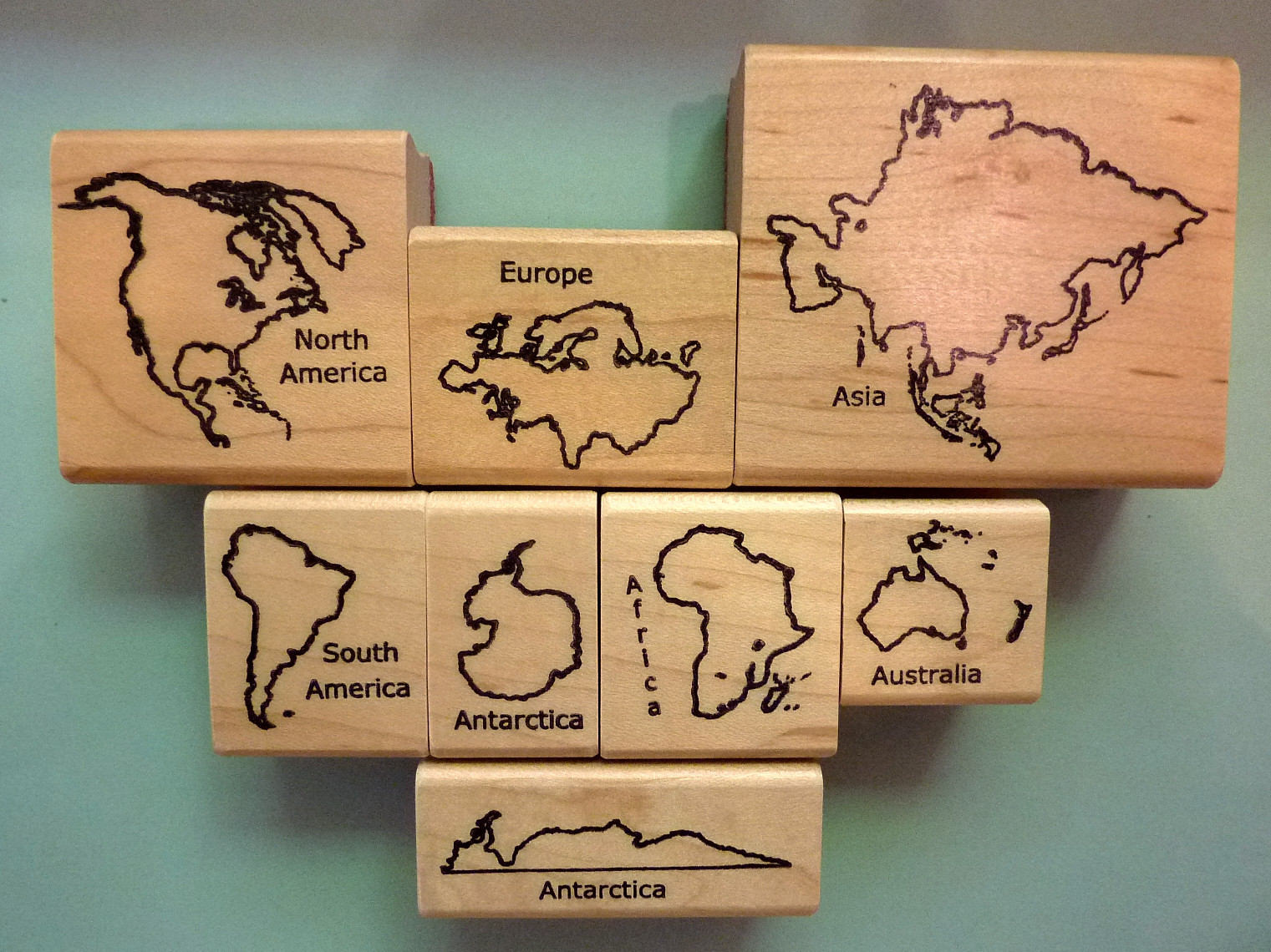 World Continents Set, 7 Continents, 7-pc set, Wood Mounted Rubber ...