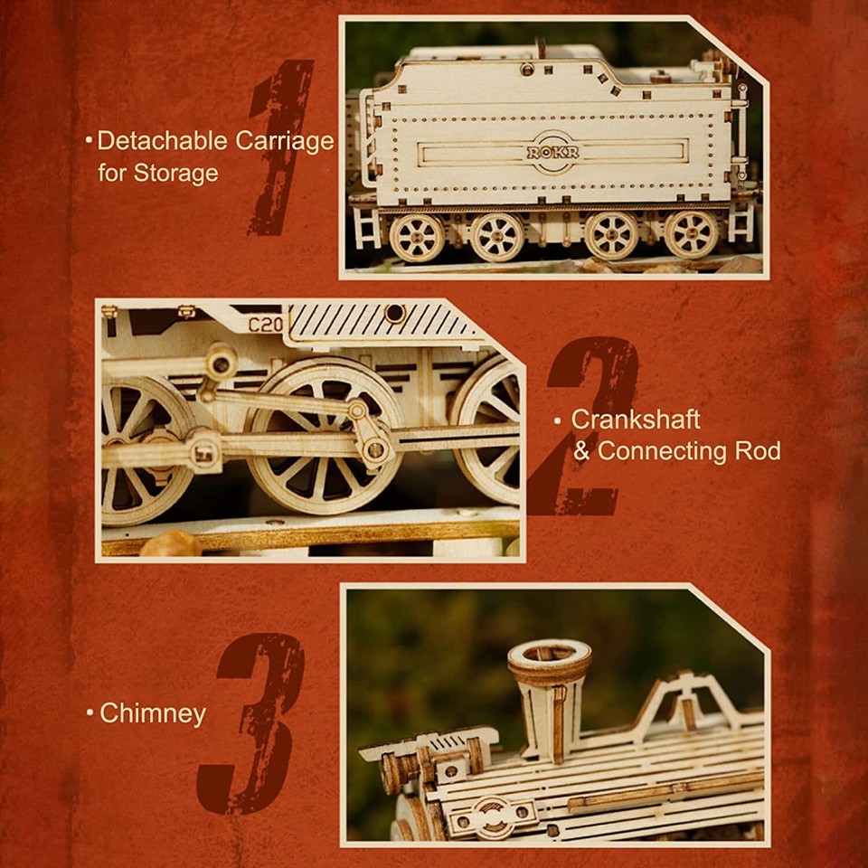 ROKR Wood Mechanical Car Model 3D Puzzle Self Assembly Kit Gear ...