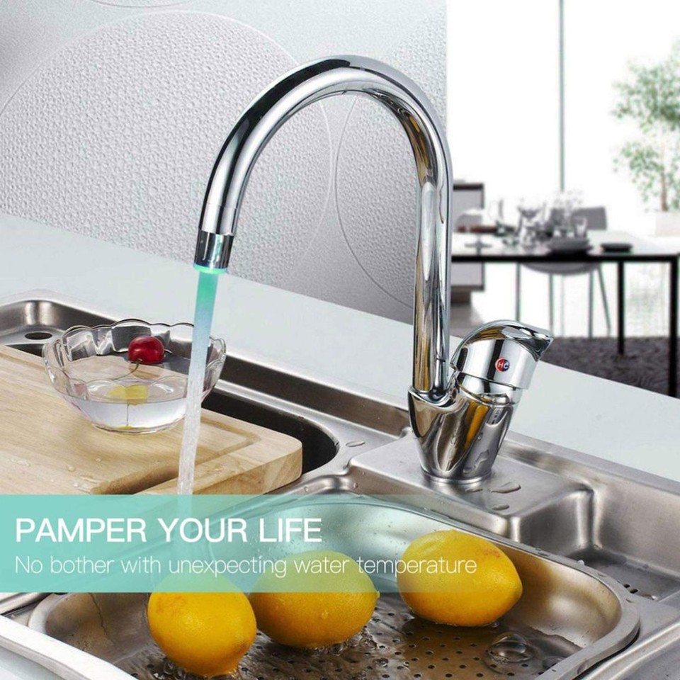 2 pcs 3-Color LED Water Faucet Temperature Color Changing Faucet with ...