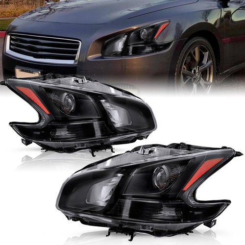 For 2009-2014 Nissan Maxima Sedan Halogen Black Headlights Assembly ...