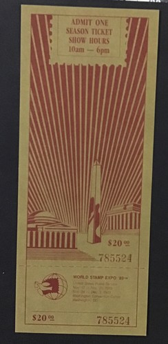 1989 U.S. Postal Service World Stamp Expo Season Ticket in Washington ...