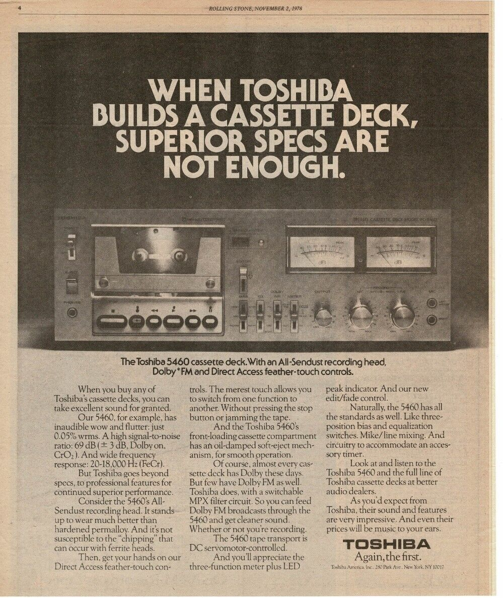 1978 Toshiba 5460 Cassette Deck Player Recorder Stereo Hi-Fi Vintage ...