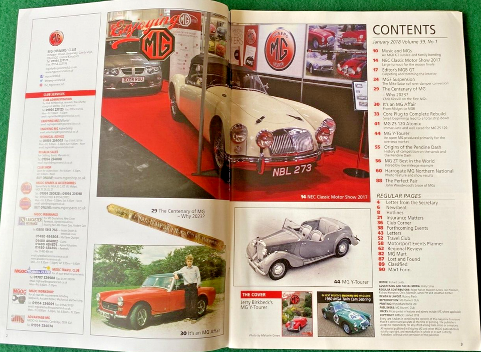 ENJOYING MG MAGAZINE JAN 2018 NEW MGF COIL OVERS REBUILD 1972 MGB GT MG ...