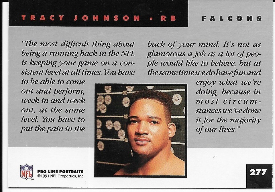 Tracy Johnson #277 1991 Pro Line Portraits Base Card Atlanta Falcons ...