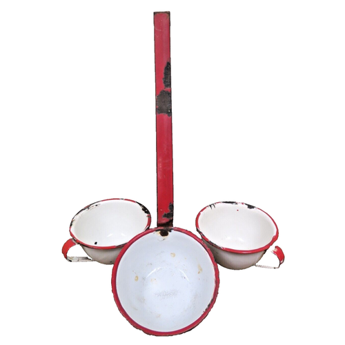 Vintage Enamelware 2 Cups & Ladle Dipper W/ Red Trim Great Patina ...
