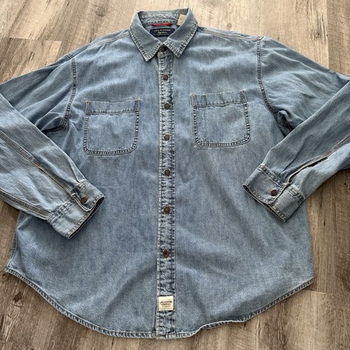 Levi Strauss Signature Denim Shirt Mens XL Blue Jean Rivets Button Up ...