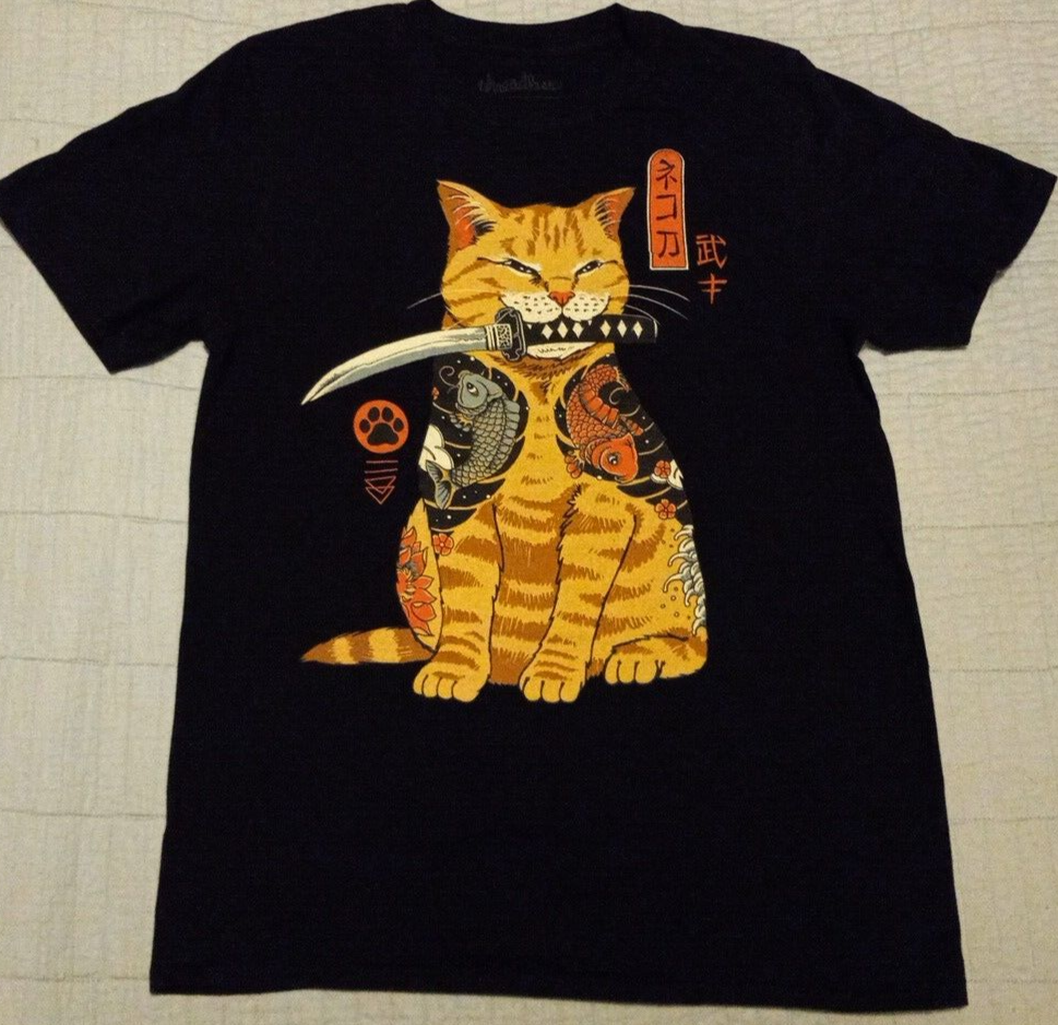 Unisex Small Threadless Black Graphic Samurai Cat T Shirt | eBay