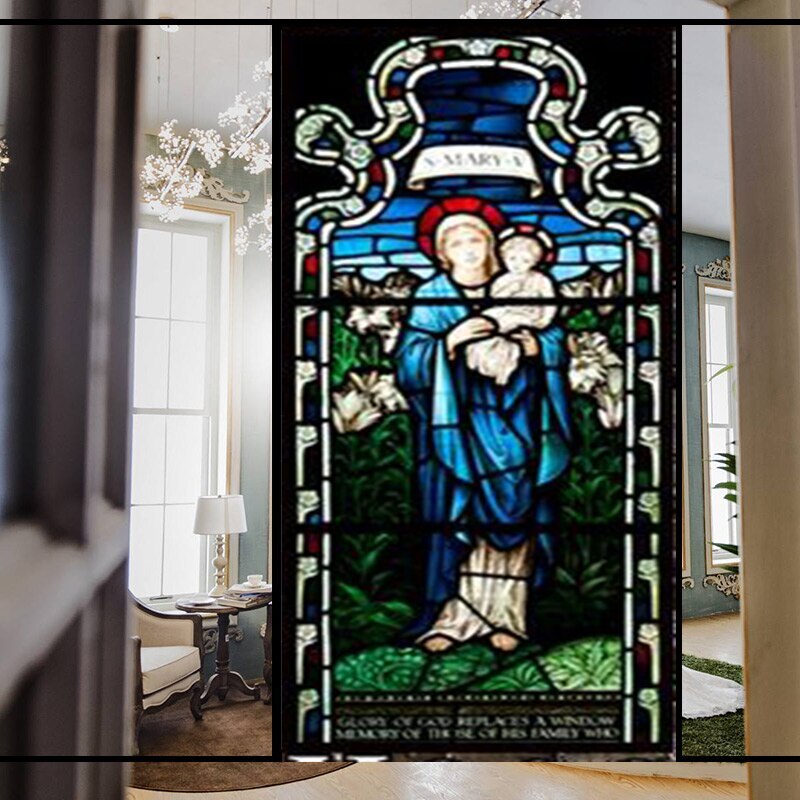 Retro Church Window Film Privacy Self-adhesive Glass Sticker Chapel ...