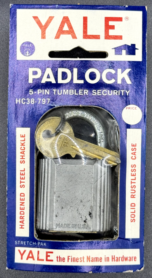 NEW SEALED Vintage YALE Padlock with Keys HC38-797 Five Pin Tumbler ...