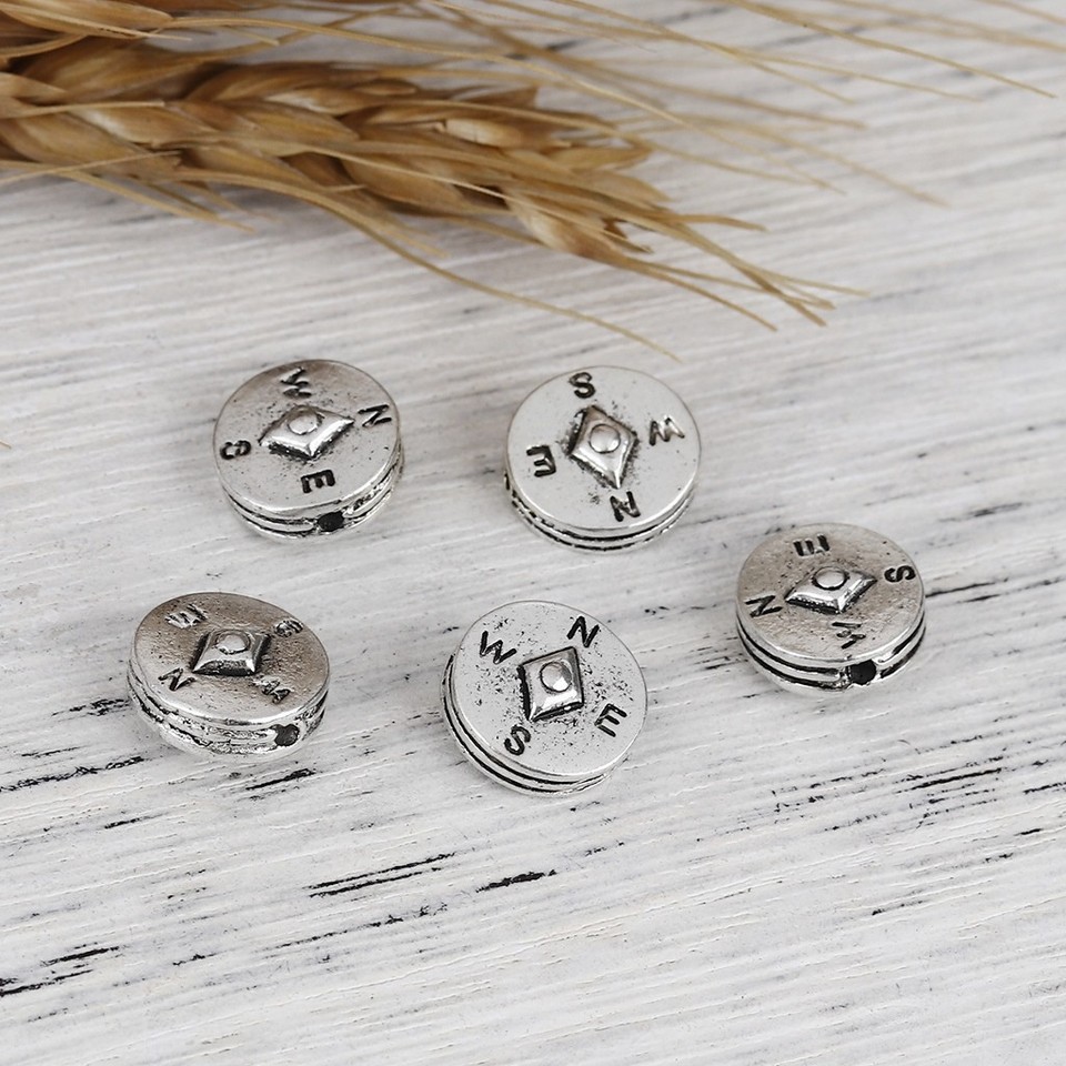 Compass Beads 12mm Wholesale Antiqued Silver Plated Beads C7119 - 5, 10 ...