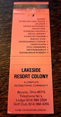 Vintage Matchbook: Lakeside Resort Colony, Beverly, OH | eBay