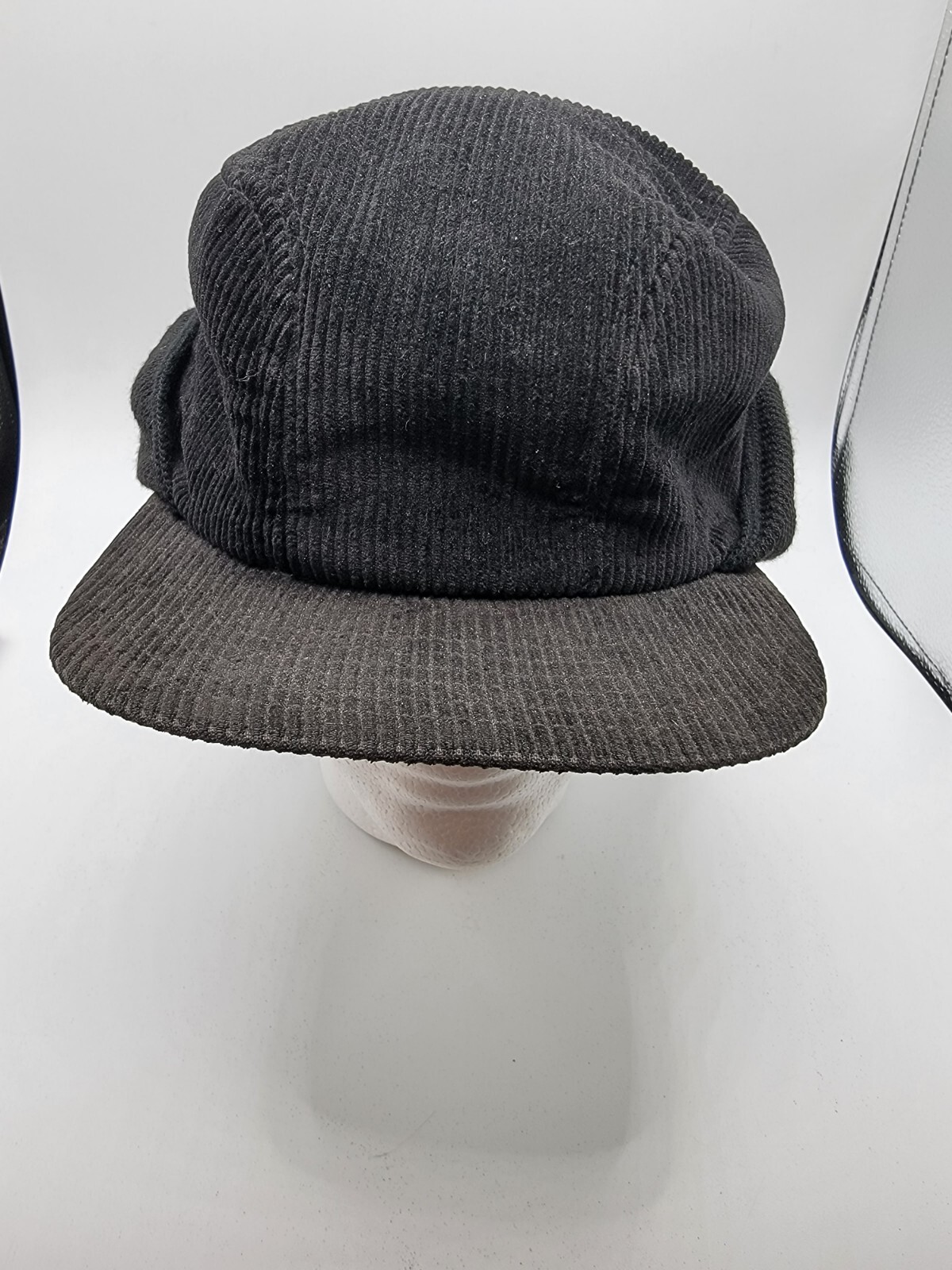 Vintage Broner Black Corduroy Hat Ball Cap Ear Flaps Thinsulate Size XL ...