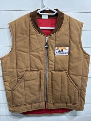 Vtg Walls Stihl Chainsaw Logging Lumberjack Duck Canvas Lined Work Vest ...