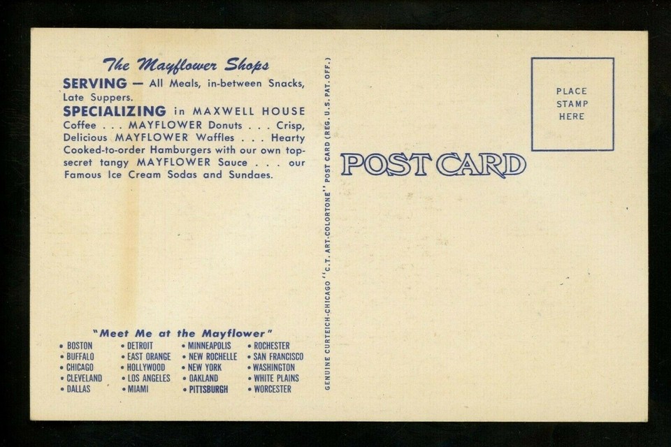 Florida FL postcard Miami Mayflower Shop Maxwell House Coffee linen ...