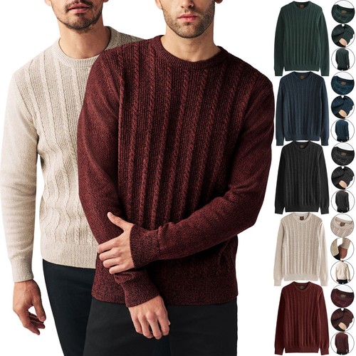 Mens Ex-Brand Cable Knit Jumper Long Sleeve Crew Neck Sweater Weave ...