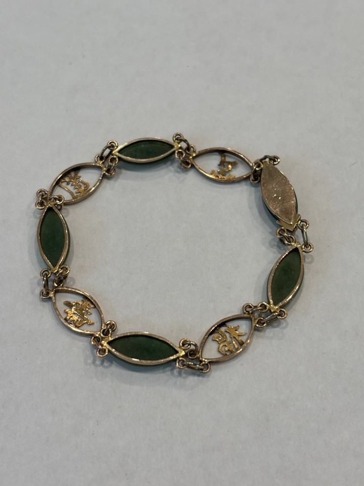 Solid 14K Yellow Gold Jade & Chinese Kanji Symbol 7” Link Bracelet | eBay