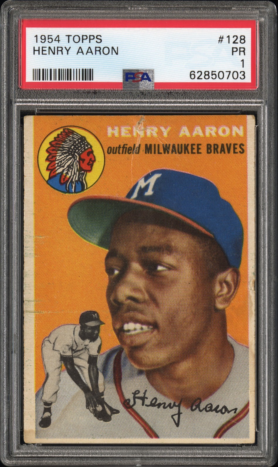 1954 Topps #128 Hank Aaron RC Rookie PSA 1 Nice Color New Label | eBay