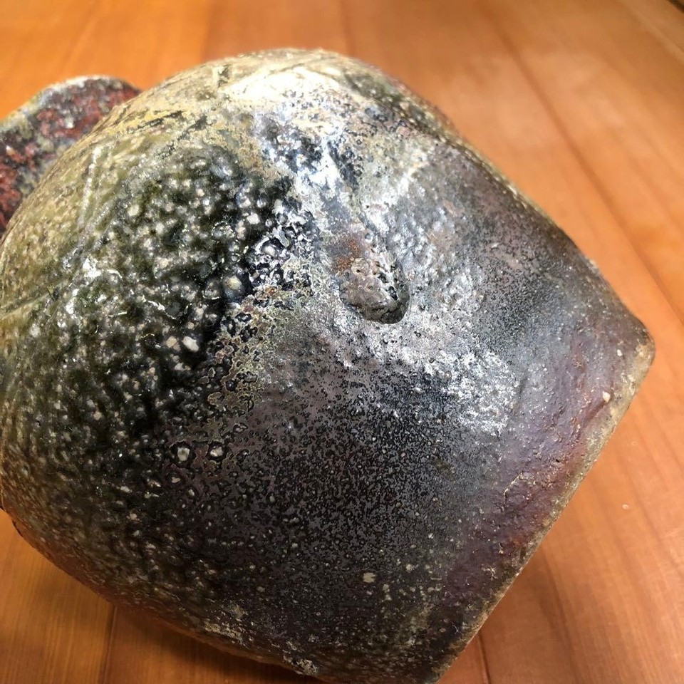 Antique Hand-Carved Pattern Vase 10cm Brown-Green Gradation Japanese ...