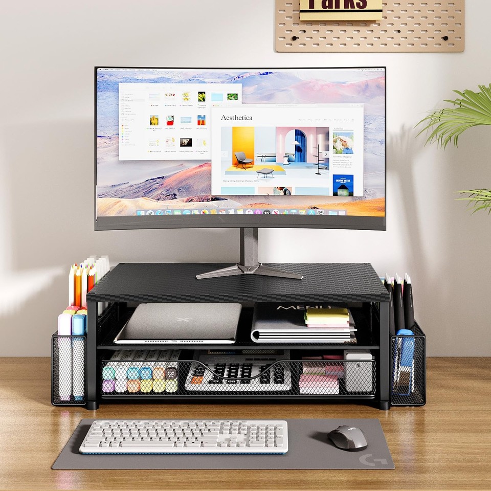 Desk Organizer and Accessories, 2-Tier Computer Monitor Stand with ...