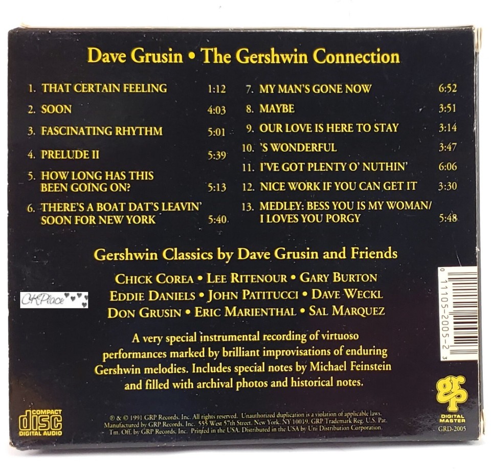 The Gershwin Connection By Dave Grusin CD, 1991 USA 11105200523| eBay