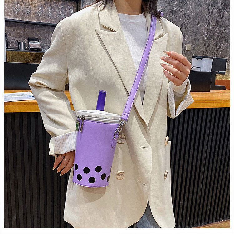 Cute Cartoon Boba Milk Tea Shoulder Bag Boba Tea Handbag w/ straw ...
