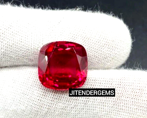 Natural 10 Ct+ Mogok Red Ruby Treated Certified Cushion Cut Loose ...