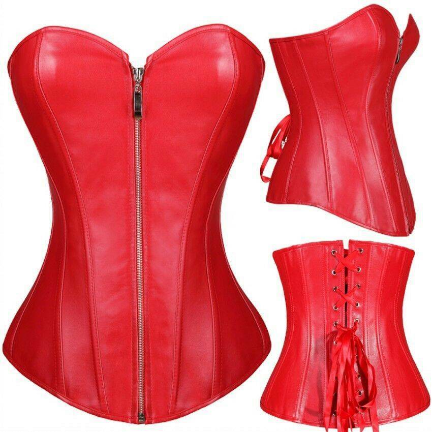 Womens Overbust Boned Corset Burlesque Basque Top Lace Up Costume Plus ...