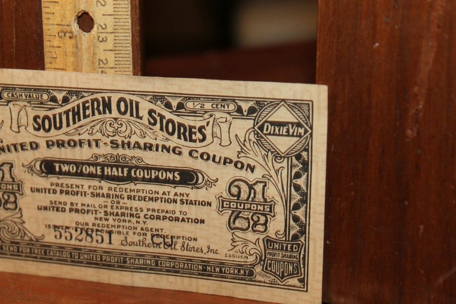 Vintage Southern Oil Stores 2-1/2 Cent Coupon Dixie Vim United Profit ...