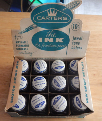 Carter's Display Box with 12 1 Oz. Ink Bottles - All Half Full Of Ink ...