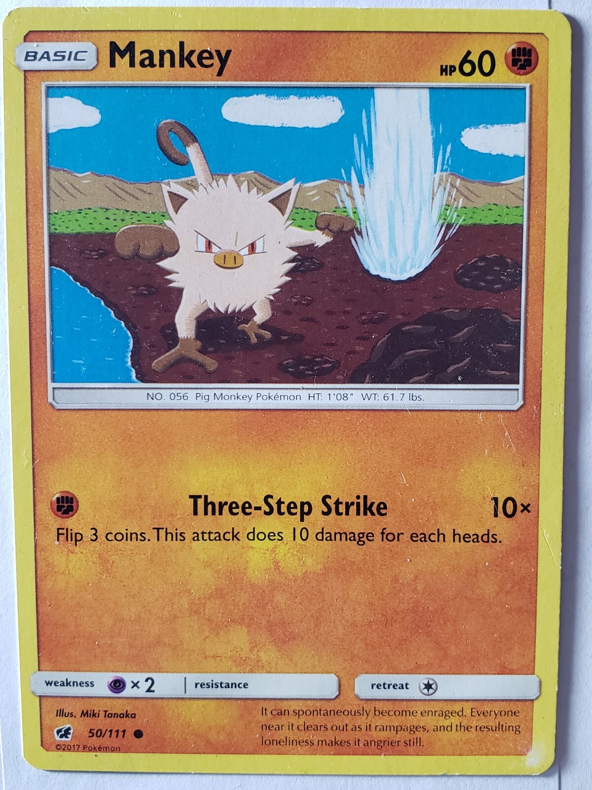 Mankey 50/111 LP - B2G1F - Crimson Invasion Pokemon Card - Miki Tanaka ...