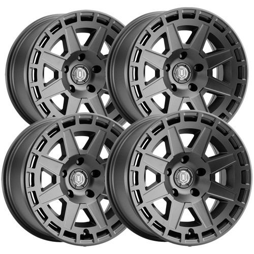 (Set of 4) Icon Alloys Compass 17x8.5 6x5.5" +0mm Satin Black Wheels ...