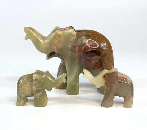 Onyx? Stone Carved Elephant Trio Figures Sculptures | eBay